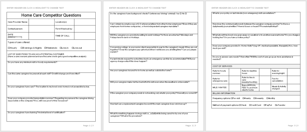 Home Care Competitor Questionnaire Template-wise caregiving - Wise ...