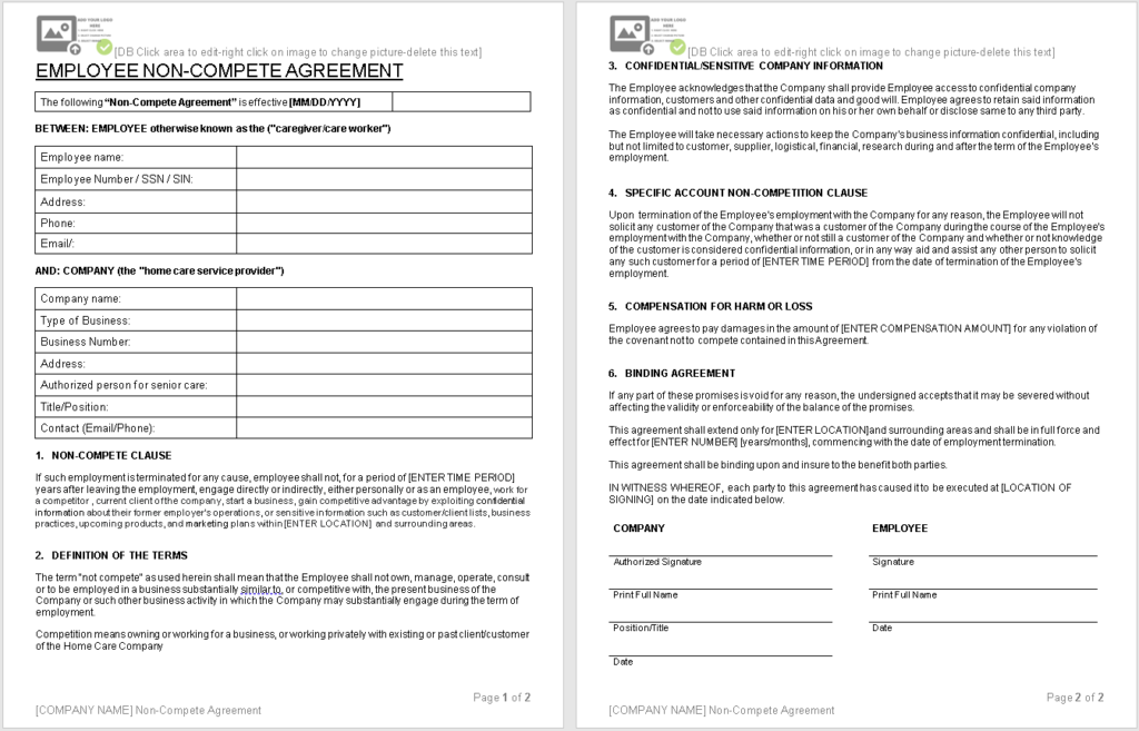 employee non-compete agreement-sample - Wise Caregiving