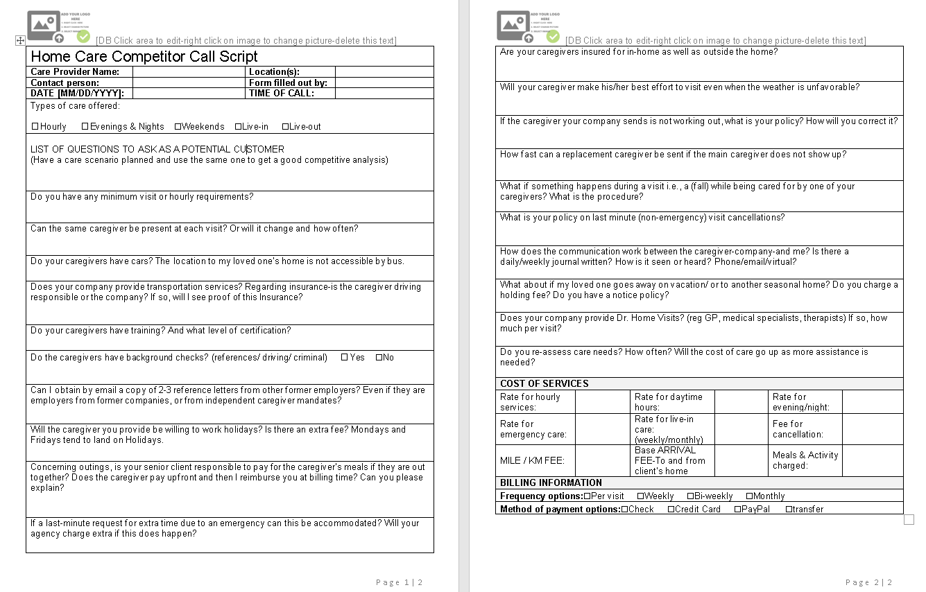 home care competitor call script-sample - Wise Caregiving