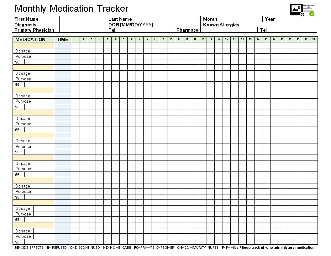 monthly medication tracker-sample - Wise Caregiving