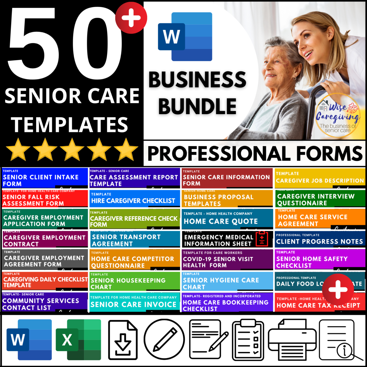 50+ senior care templates-business bundle - Wise Caregiving